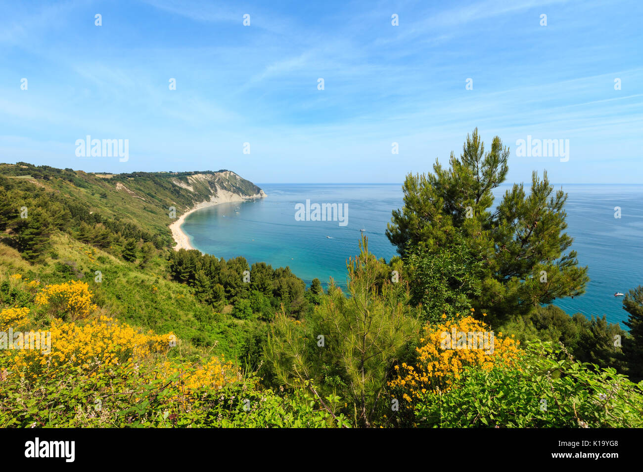Summer Adriatic sea bay and blossoming Spiaggia Mezzavalle beach near ...
