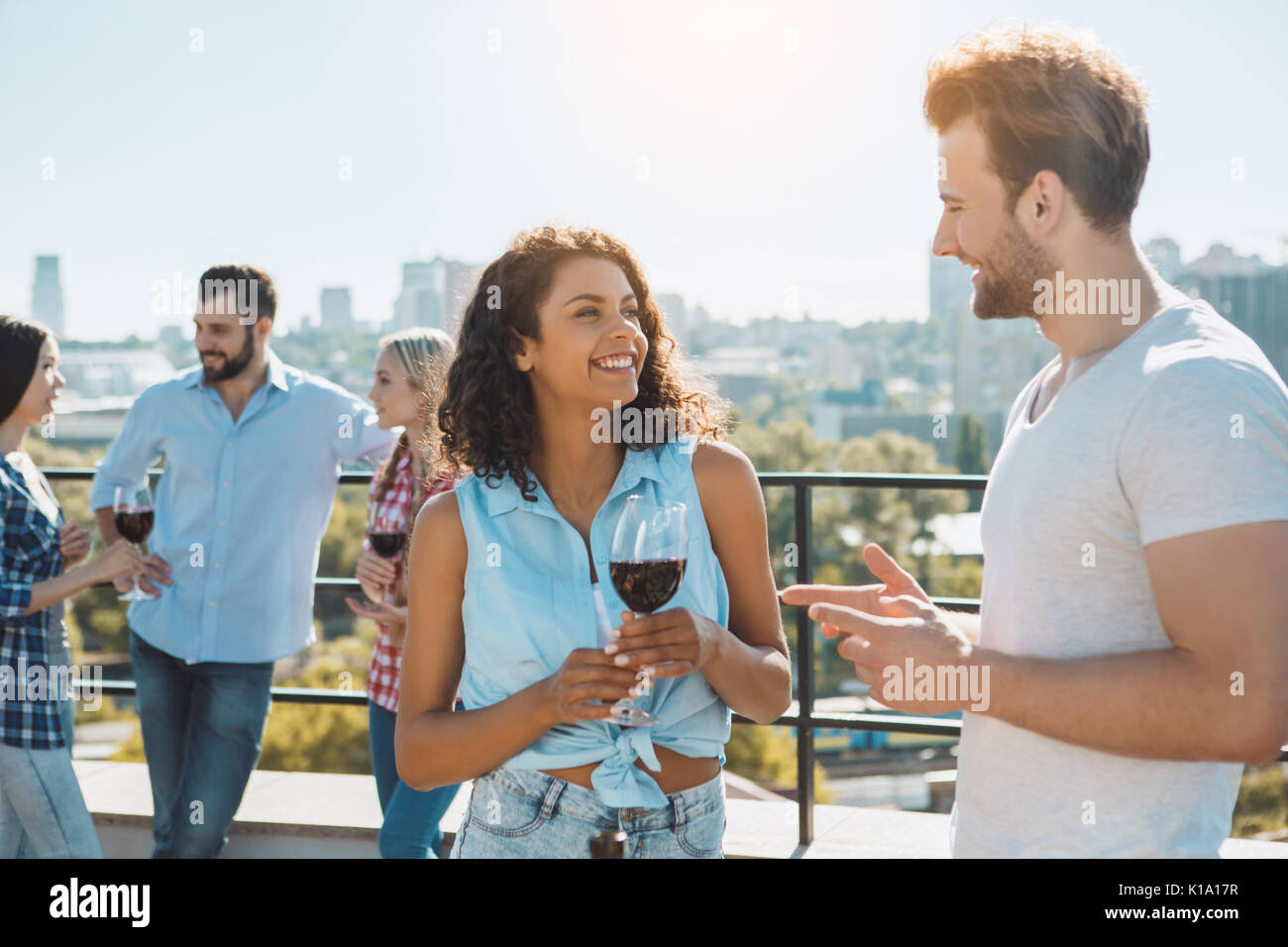 Group of people having barbecue party communication Stock Photo - Alamy