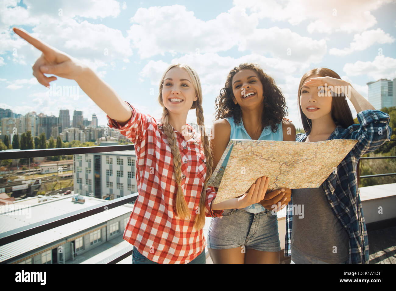 Group of people having barbecue party holding map Stock Photo - Alamy