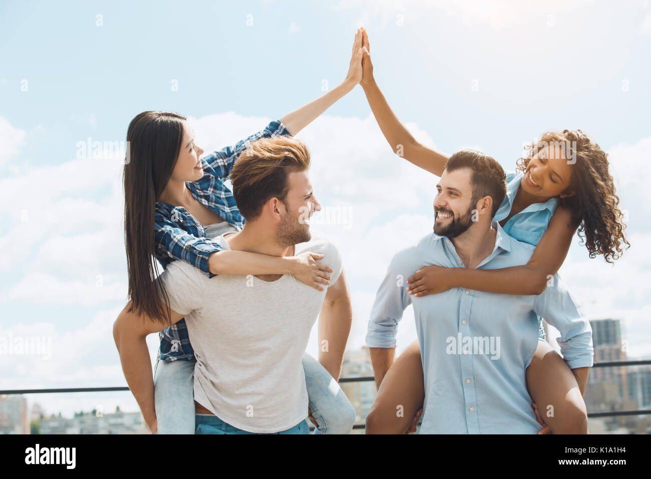 Group of people having barbecue party couple love Stock Photo - Alamy