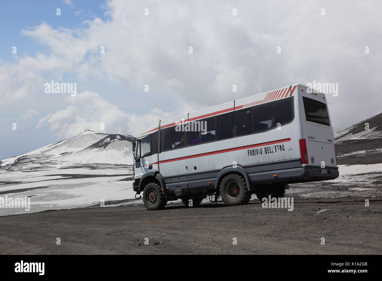 Sicily, Etna, volcano landscape at the Etna, bus transfer from the lift ...