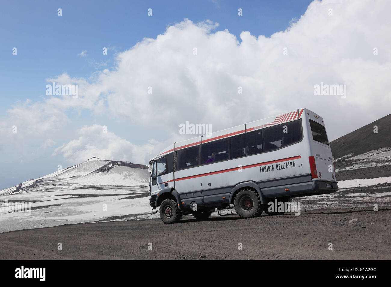Sicily, Etna, volcano landscape at the Etna, bus transfer from the lift ...