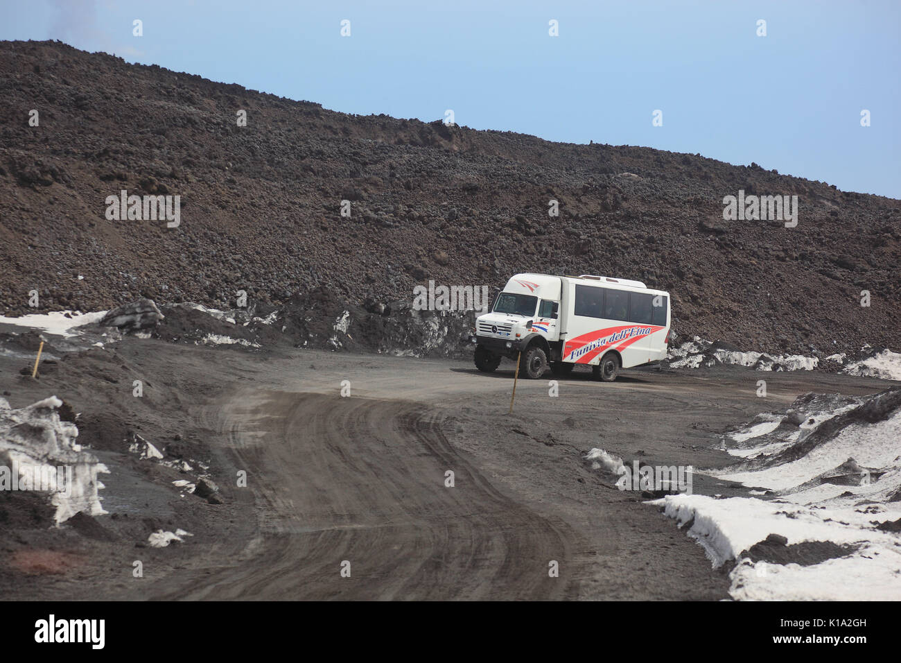 Sicily, volcano landscape at the Etna, bus transfer from the lift ...