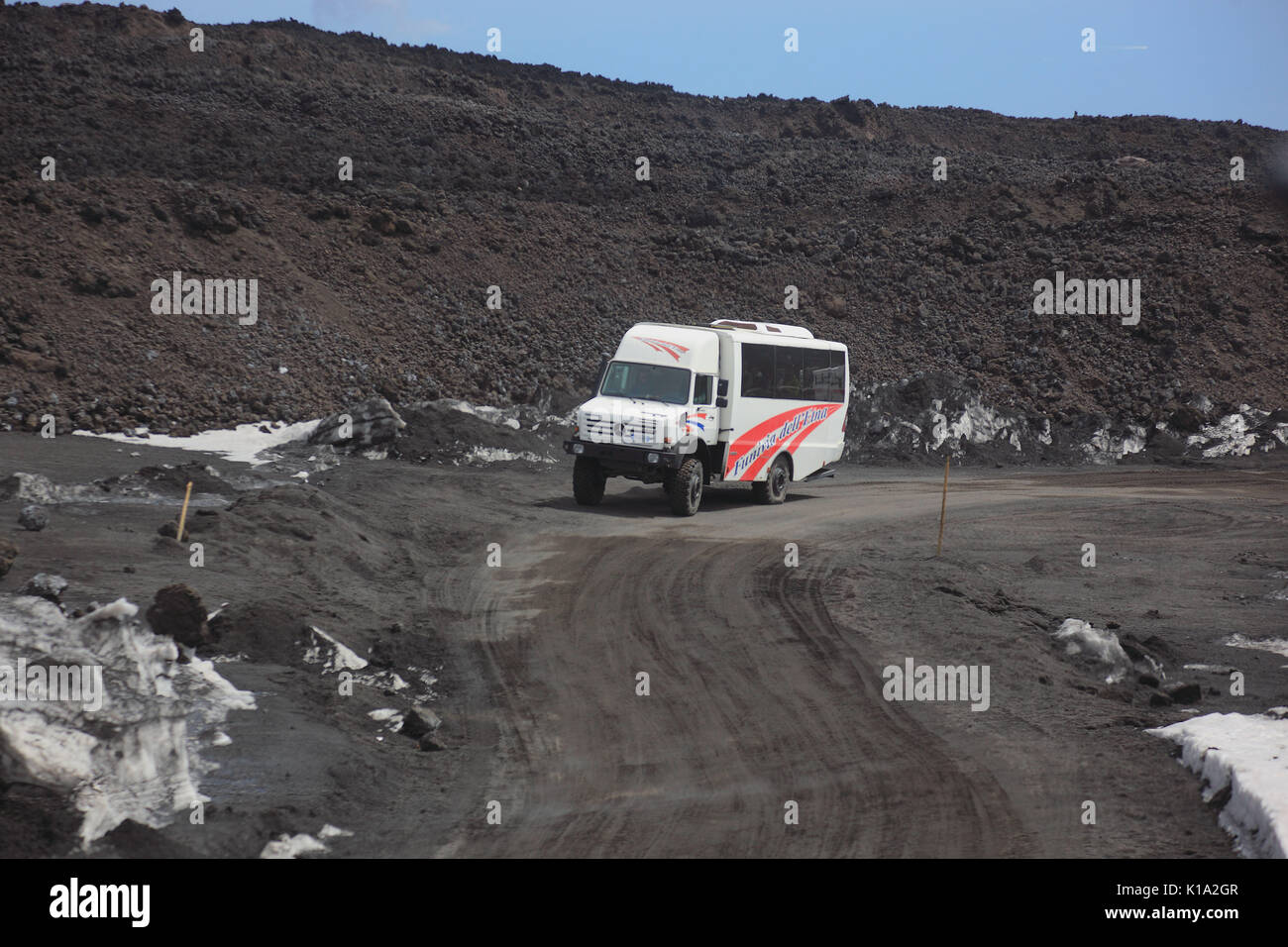 Sicily, volcano landscape at the Etna, bus transfer from the lift ...