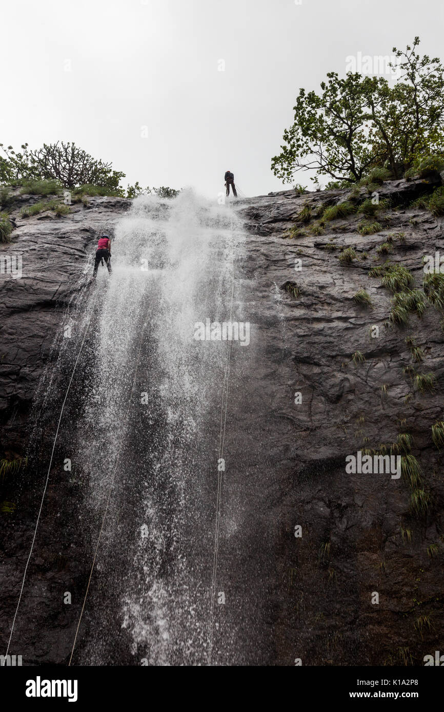 Waterfall Rappelling in the Dudhiware waterfall during monsoon near ...