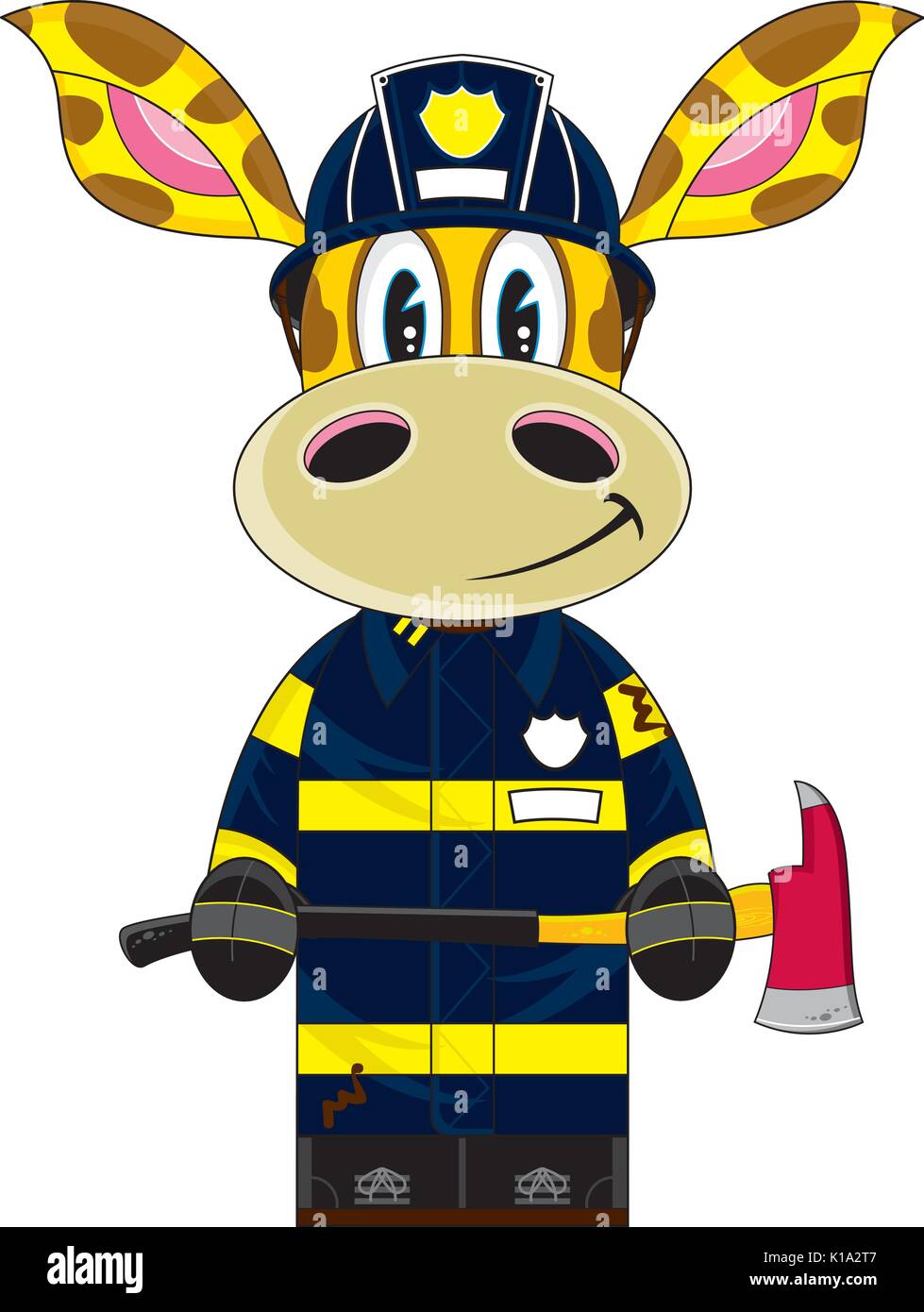 Cute Cartoon Giraffe Fireman - Firefighter Vector Illustration Stock ...
