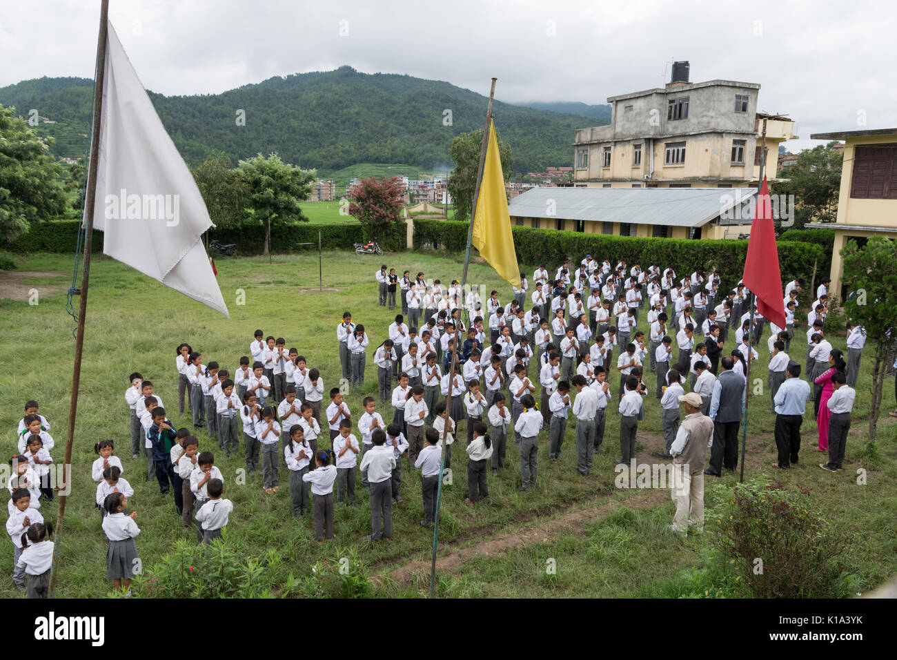 School children in the rural town of Dhulikhel enjoying a lesson from ...