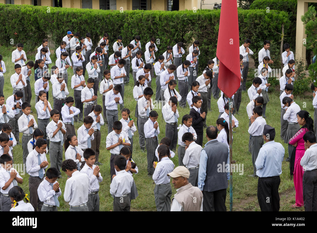 School children in the rural town of Dhulikhel enjoying a lesson from ...