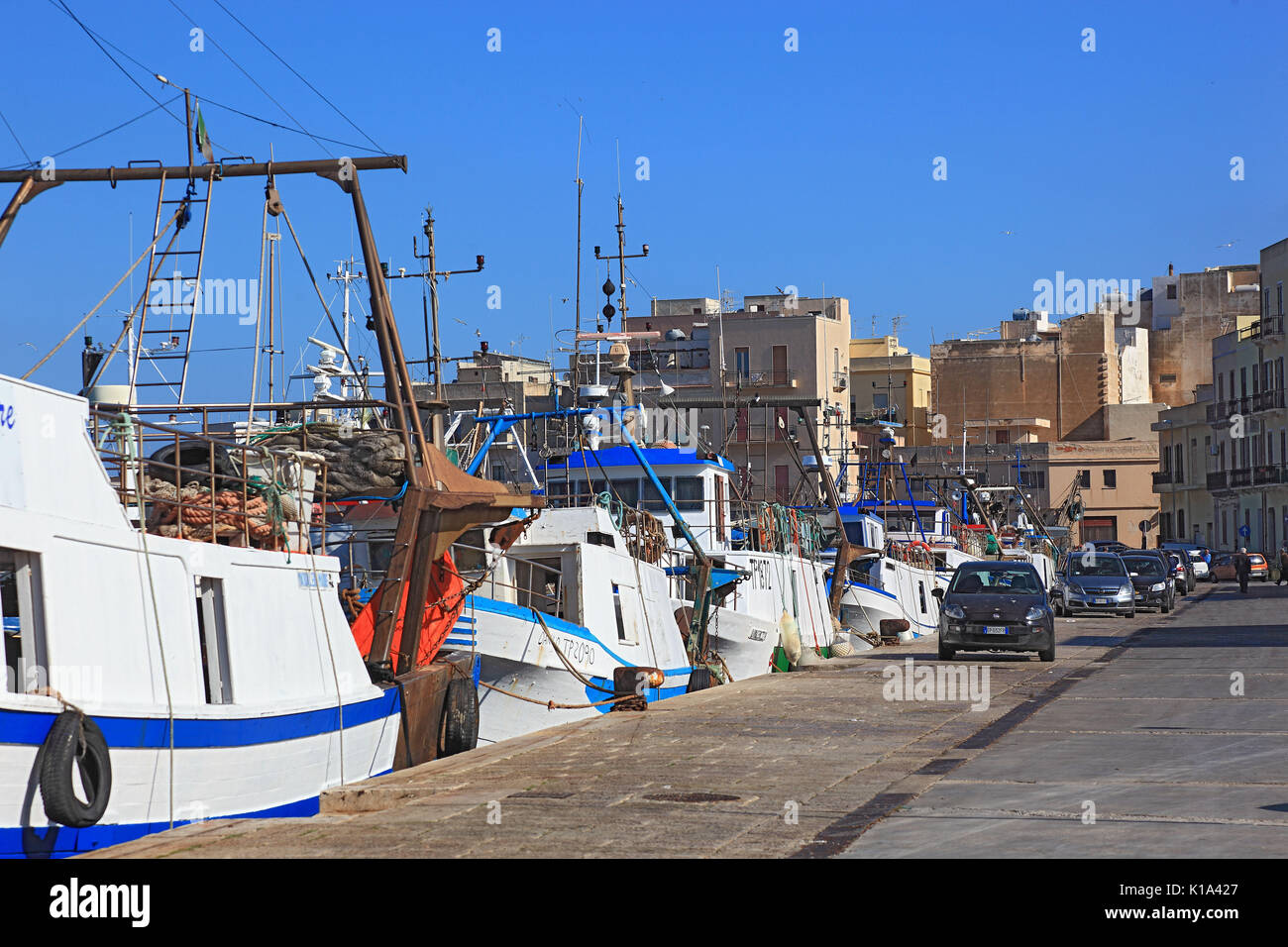 Sicily, city of Trapani, boats in the fishing port Stock Photo - Alamy