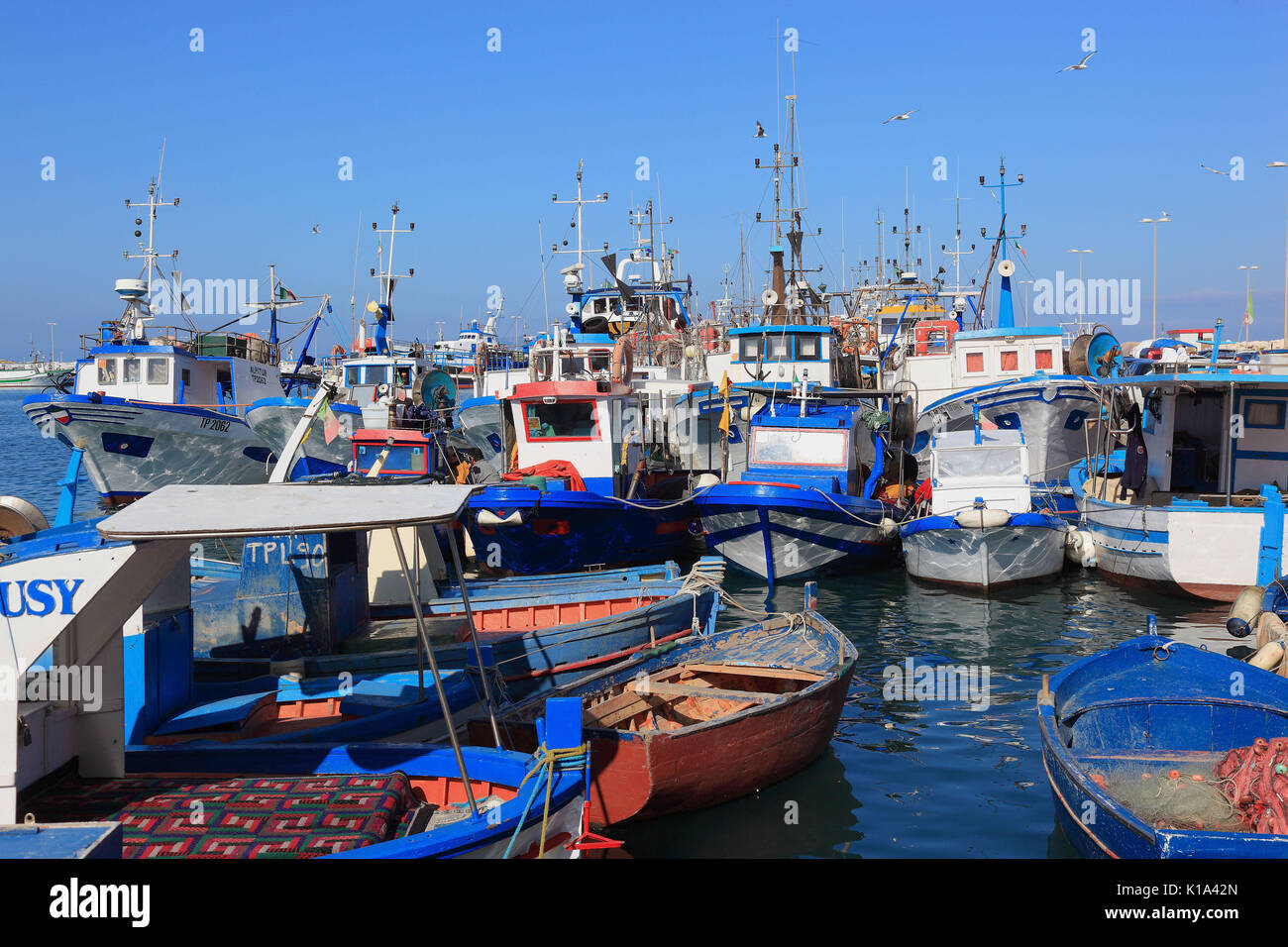 Sicily, city of Trapani, boats in the fishing port Stock Photo - Alamy