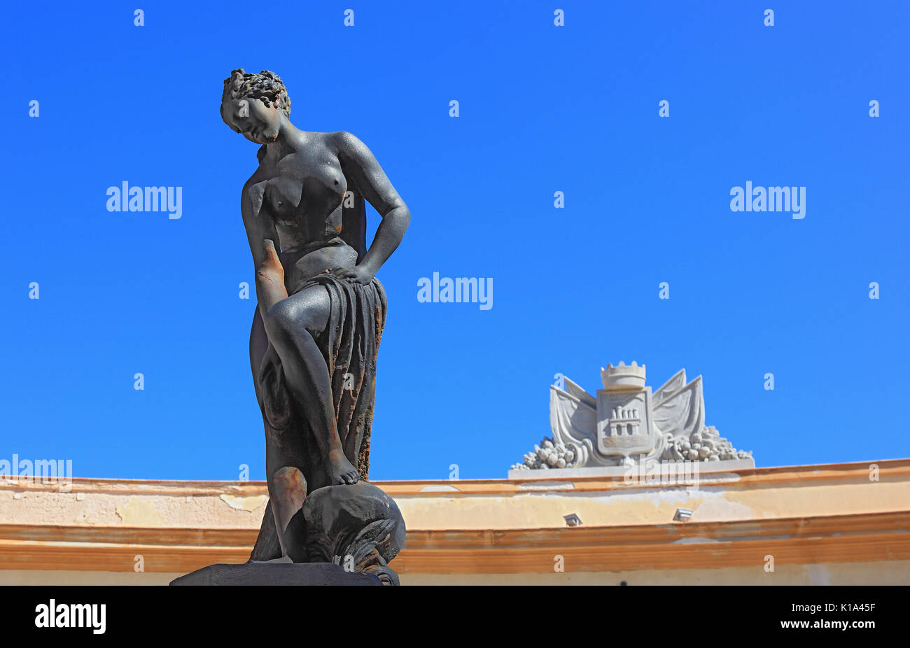 Sicily, city of Trapani, the fountain statue Venus Anadyomene at the ...