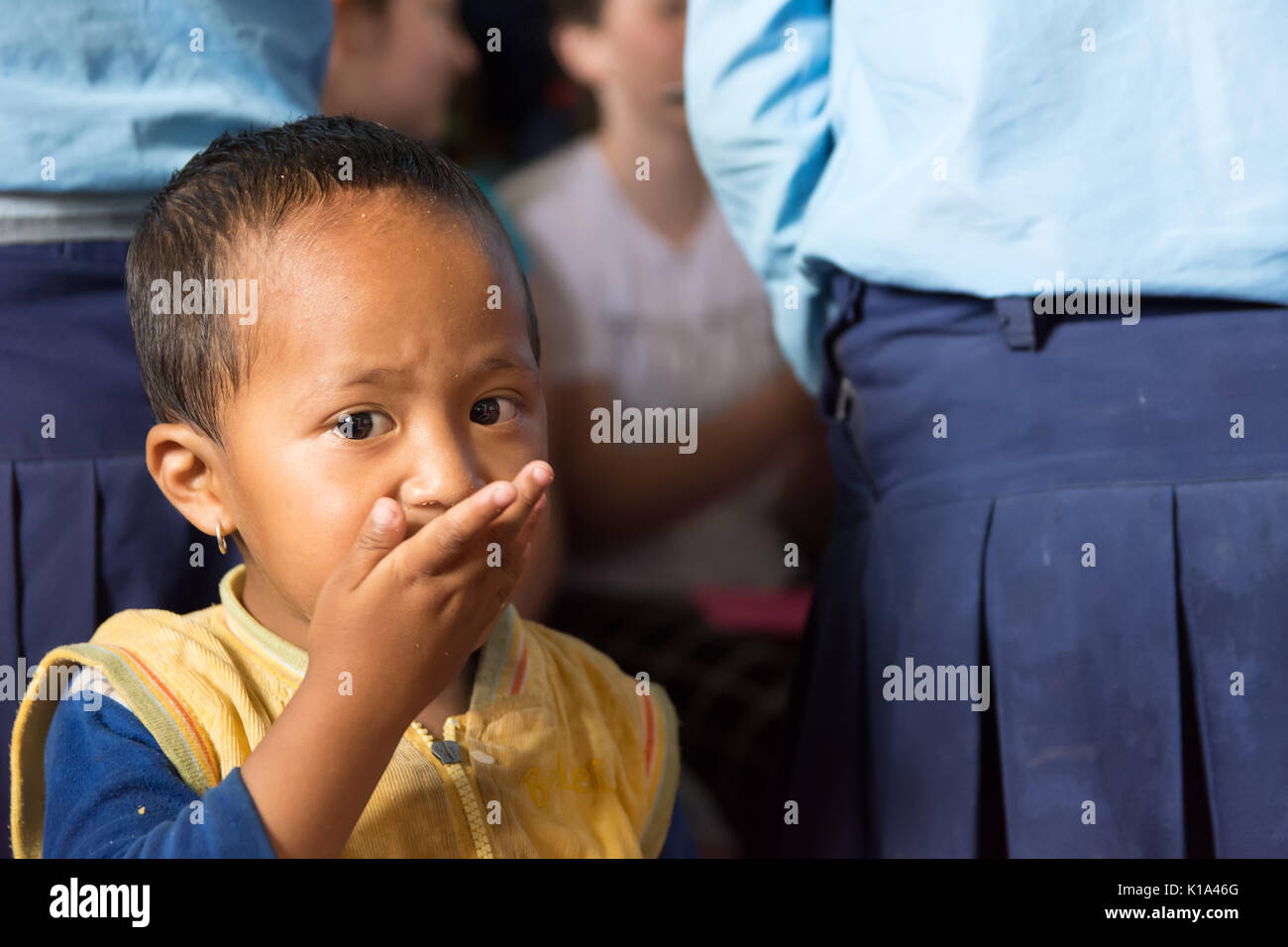 School children in the rural town of Dhulikhel enjoying a lesson from ...