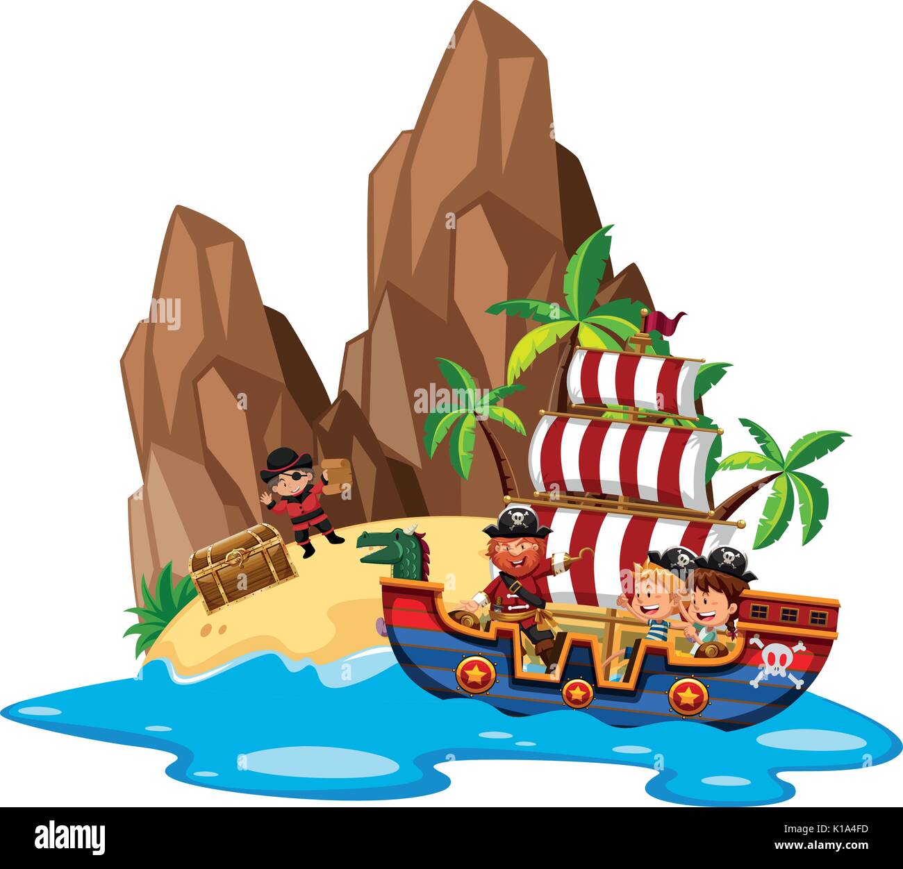 Kids sailing on pirate ship illustration Stock Vector Image & Art - Alamy