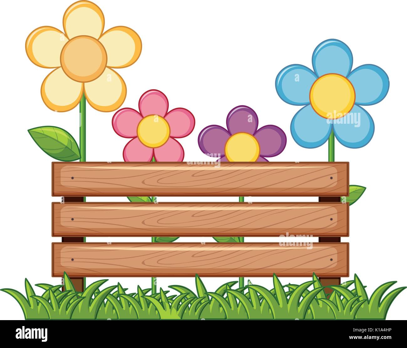 Wooden sign with flowers in garden illustration Stock Vector Image ...