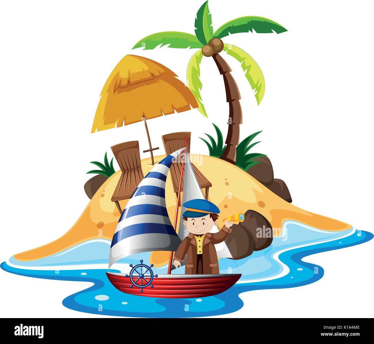 Man sailing boat at sea illustration Stock Vector Image & Art - Alamy