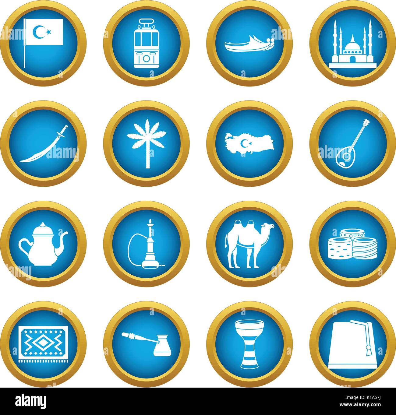 Turkey travel icons blue circle set Stock Vector Image & Art - Alamy