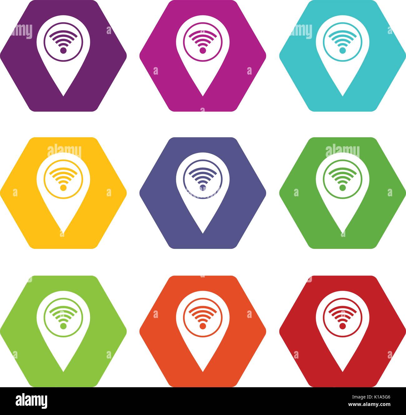 Map pin pointer with wi fi symbol icon set color hexahedron Stock ...