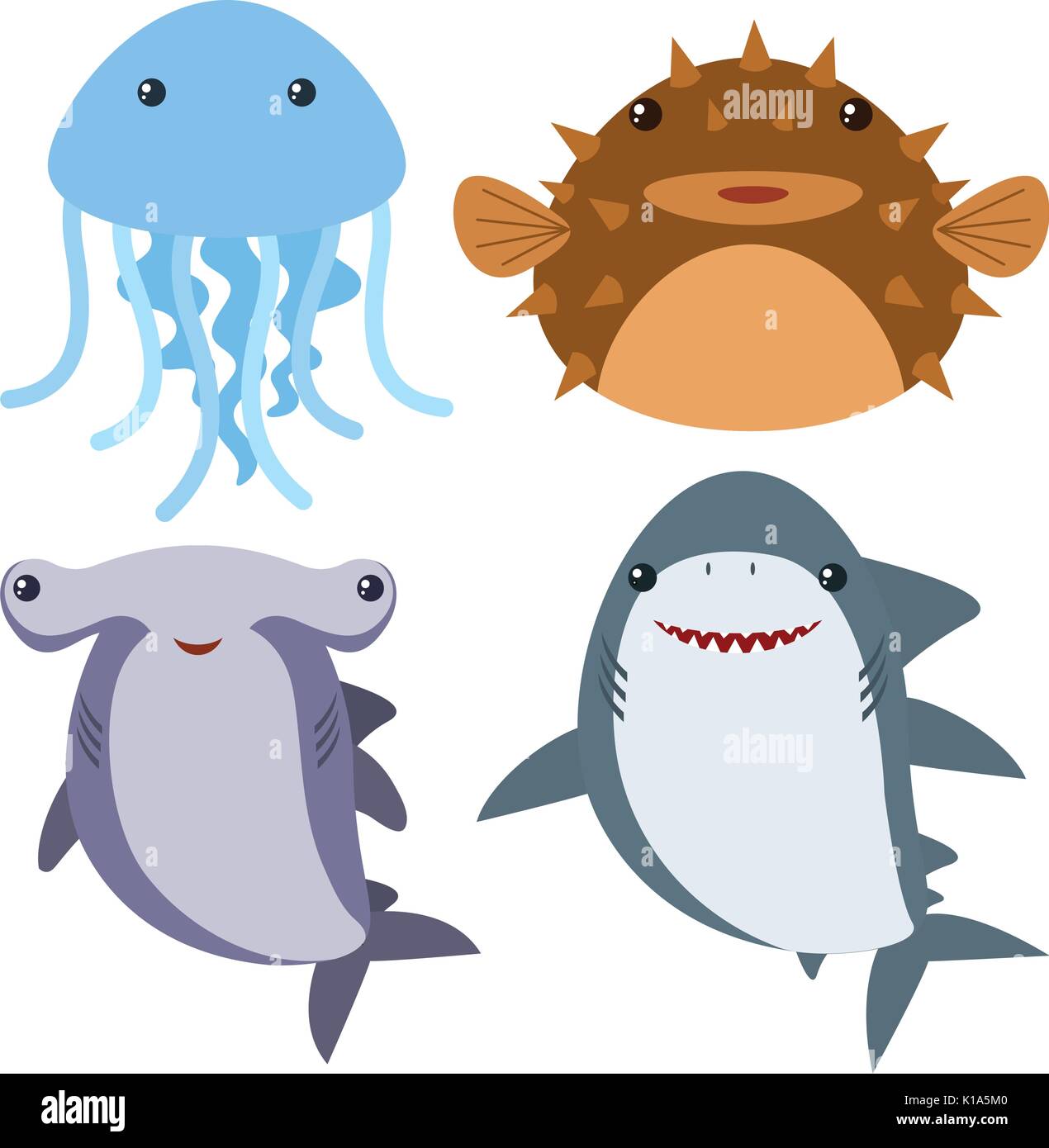 Sea animals on white background illustration Stock Vector Image & Art ...