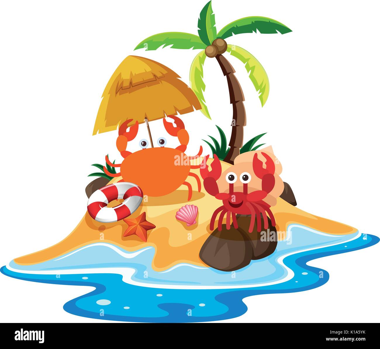 Ocean scene with crabs on the beach illustration Stock Vector Image ...