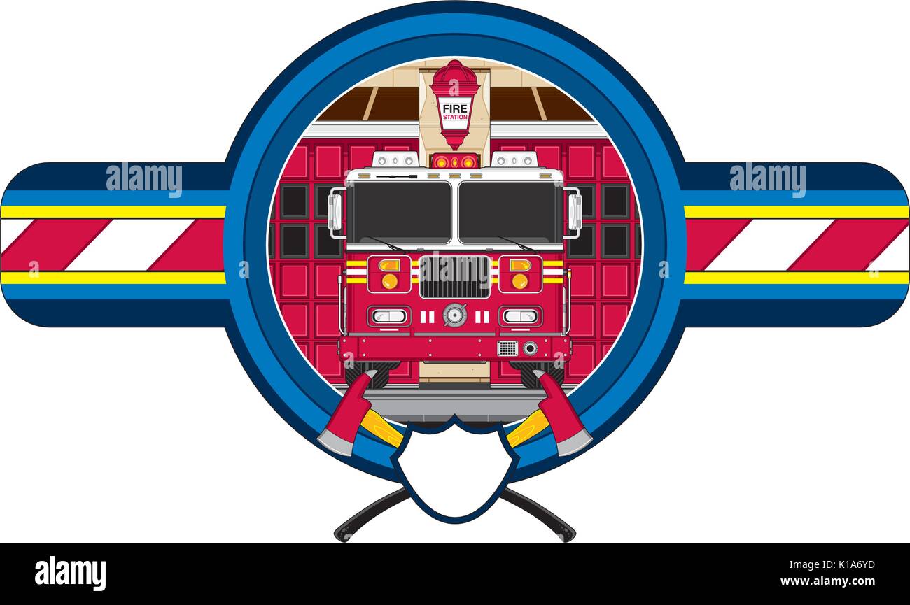 Cartoon Fireman - Firefighters Fire Engine Vector Illustration Stock ...