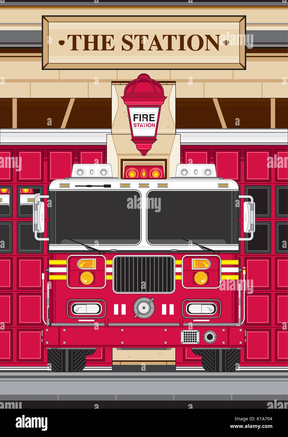 Cartoon Fireman - Firefighters Fire Engine Vector Illustration Stock ...