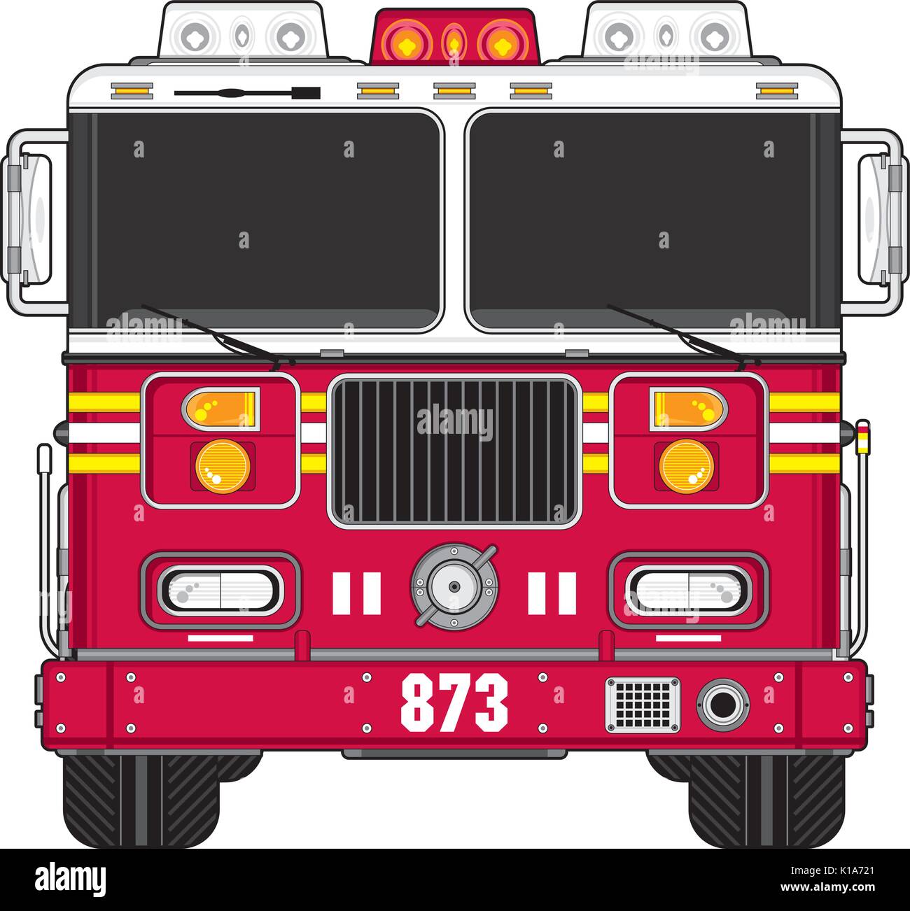 Cartoon Fire Truck With Firefighter
