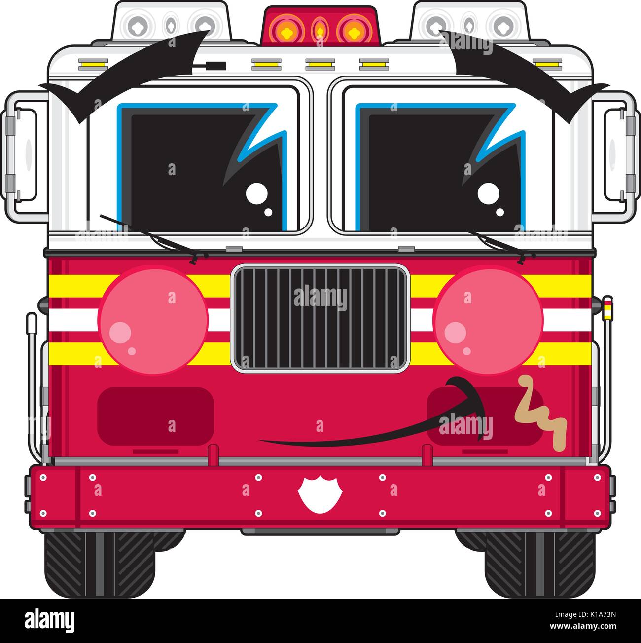 Cartoon Fireman - Firefighters Fire Engine with Face Vector ...