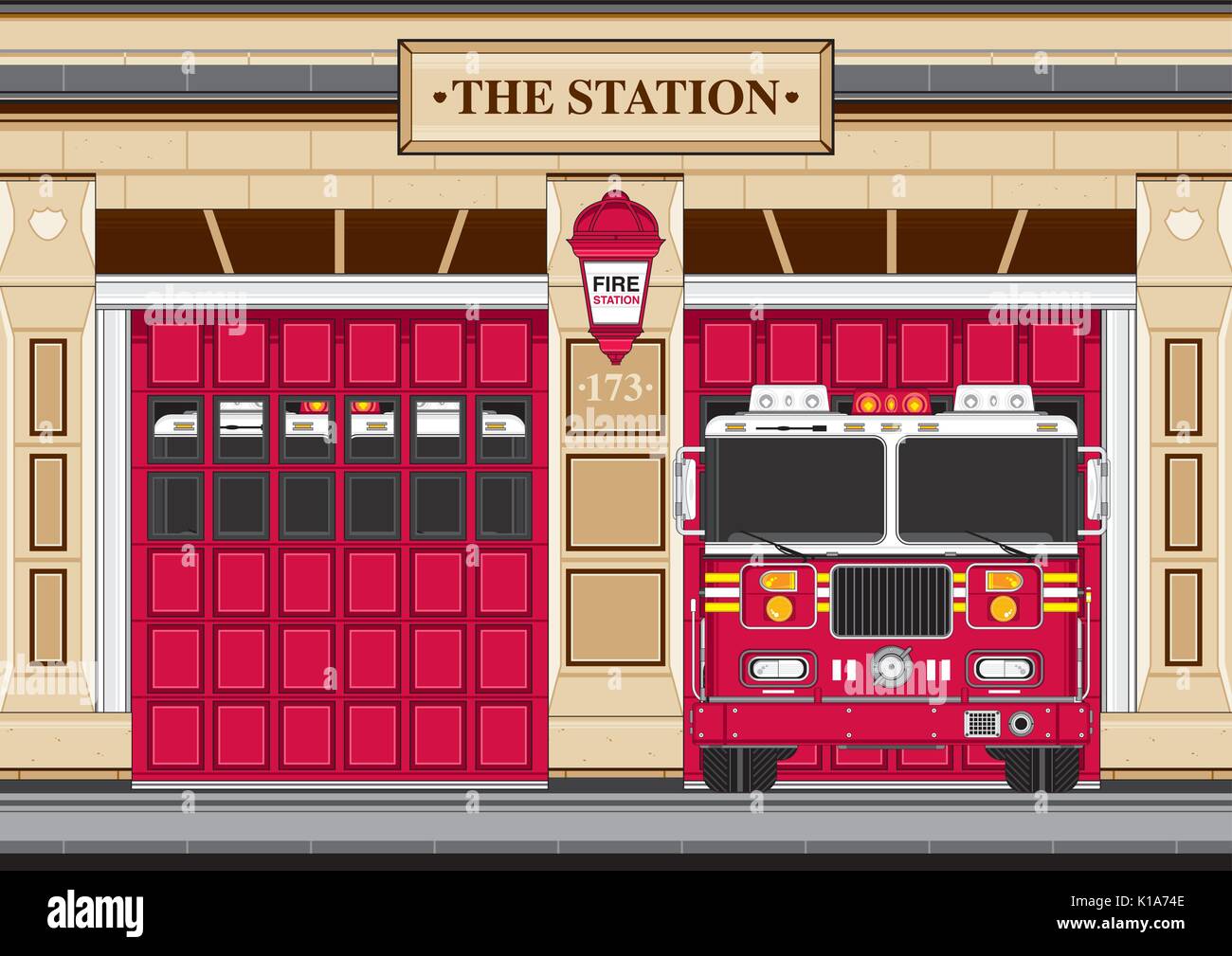 Cartoon Fireman - Firefighters Fire Engine Vector Illustration Stock ...