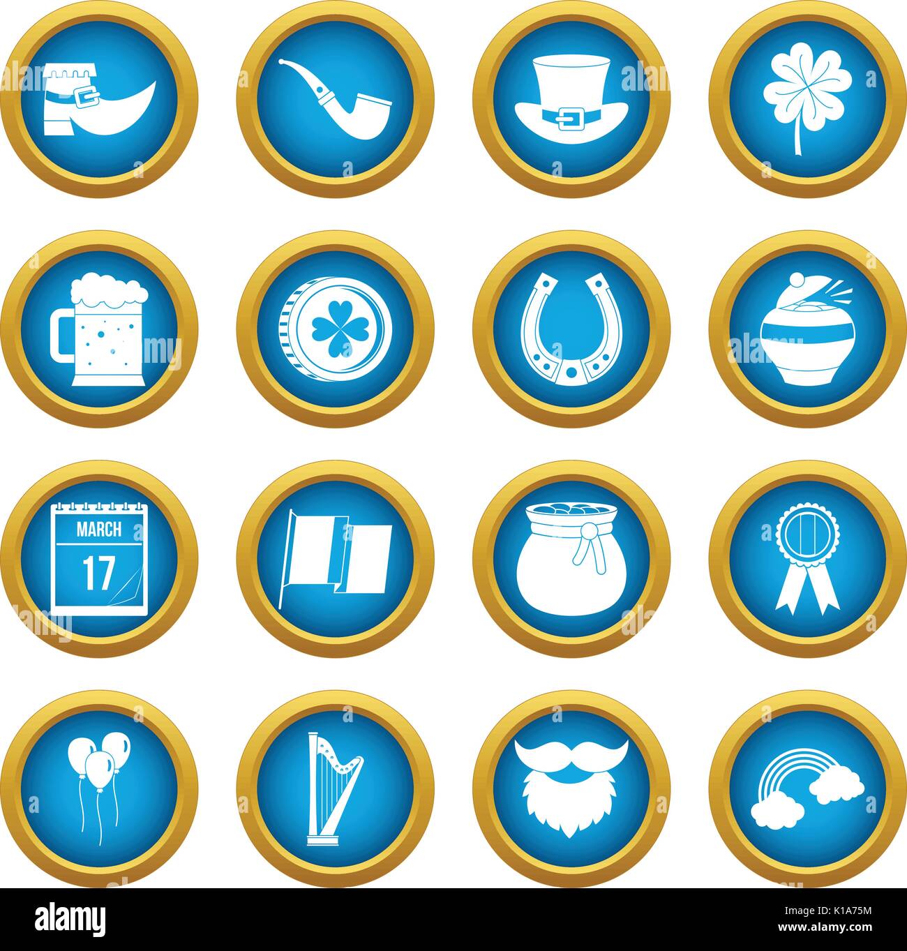 Saint Patrick icons blue circle set Stock Vector Image & Art - Alamy