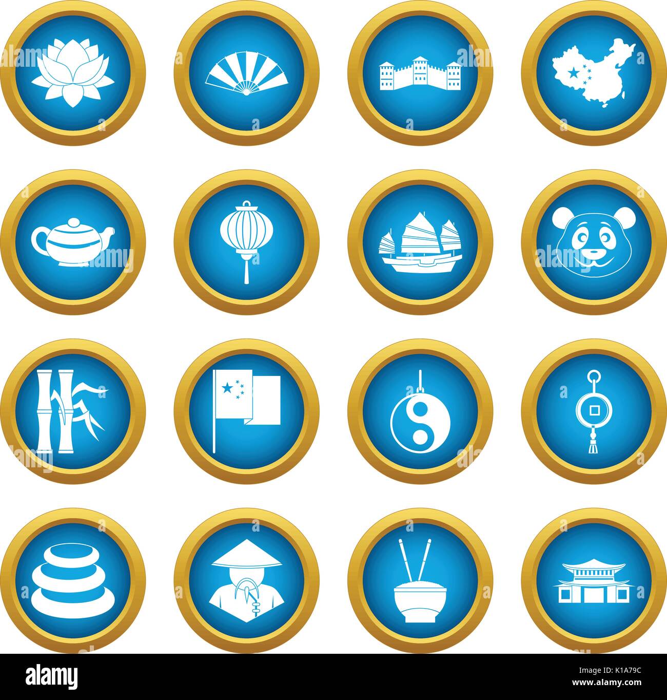 China travel symbols icons blue circle set Stock Vector Image & Art - Alamy