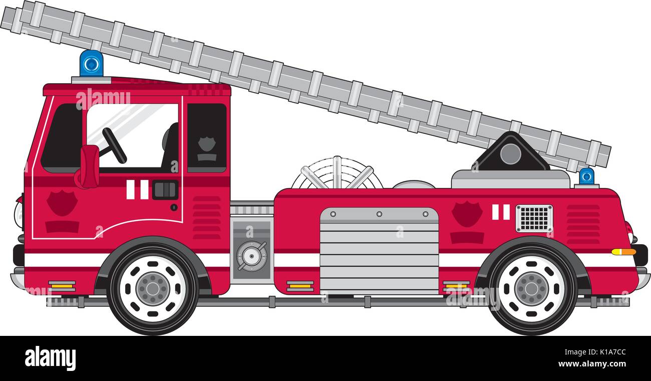 Cartoon Fireman - Firefighters Fire Engine Vector Illustration Stock ...