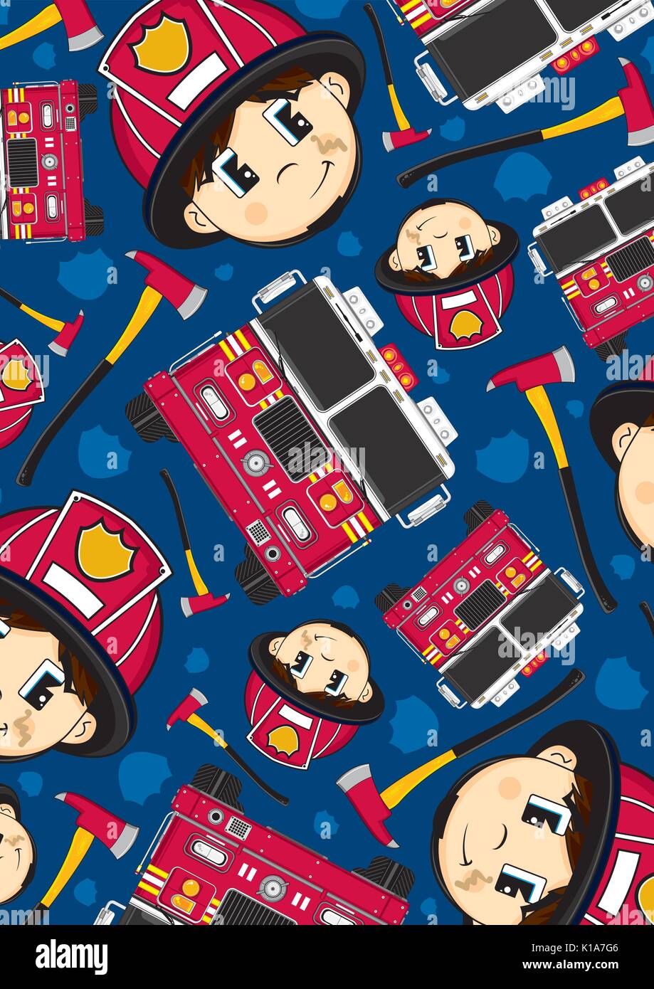 Cute Cartoon Fireman - Firefighter Pattern Vector Illustration Stock ...