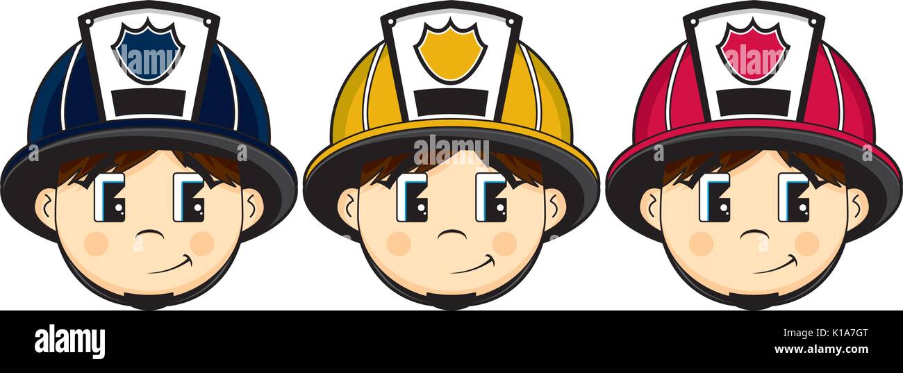Cute Cartoon Fireman - Firefighter Heads Vector Illustration Stock ...