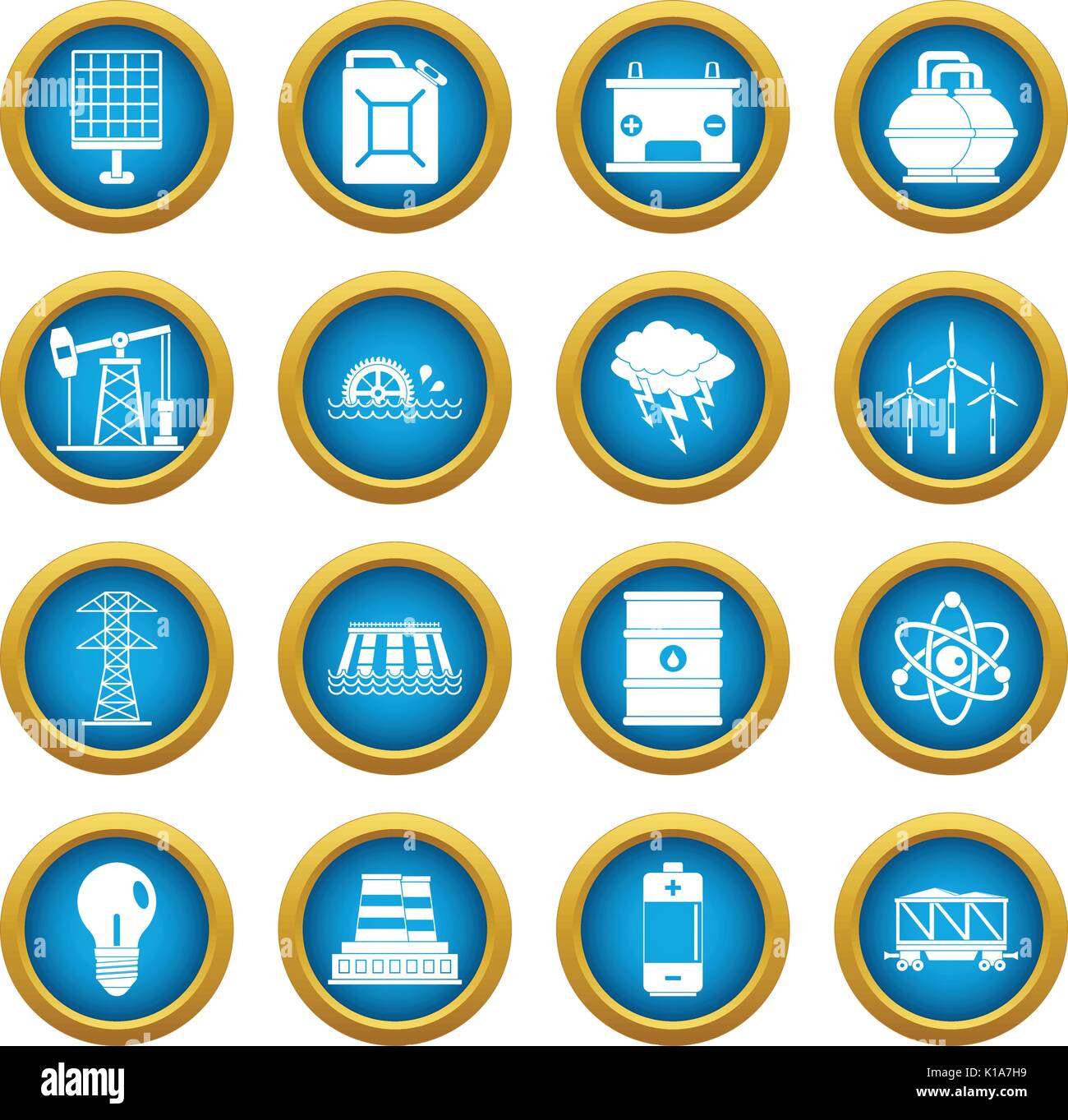 Energy sources items icons blue circle set Stock Vector Image & Art - Alamy