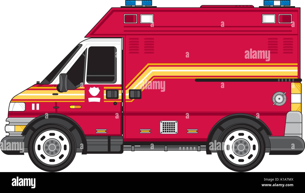Cartoon Fireman - Firefighters Fire Engine Vector Illustration Stock ...