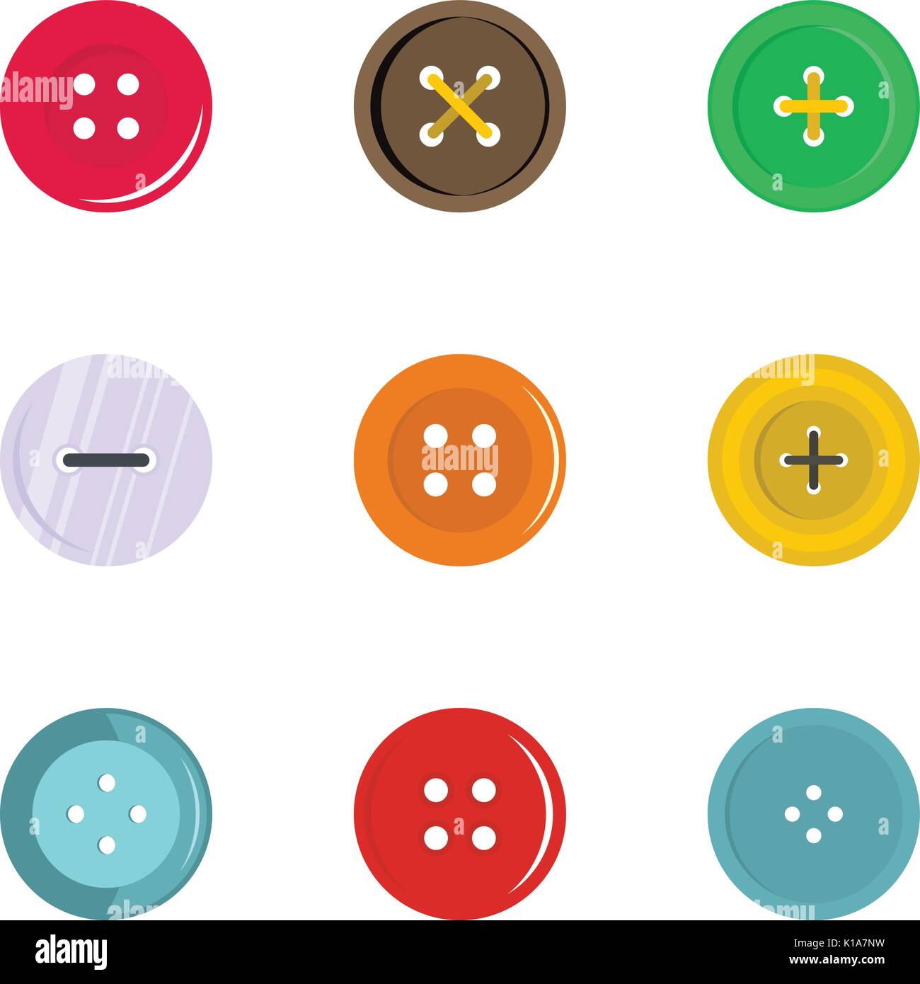 Circular clothes button icon set, flat style Stock Vector Image & Art ...