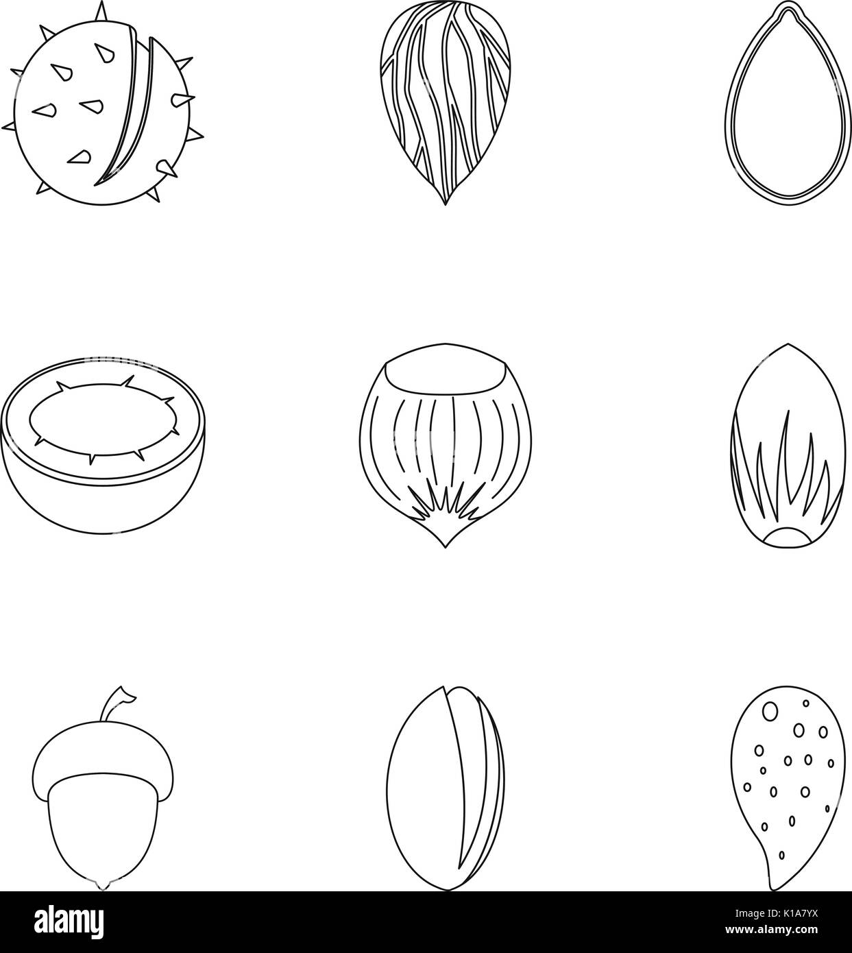 Collection of nuts with coconut Black and White Stock Photos & Images ...