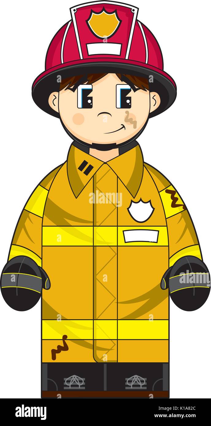 Cute Cartoon Fireman - Firefighter Vector Illustration Stock Vector ...
