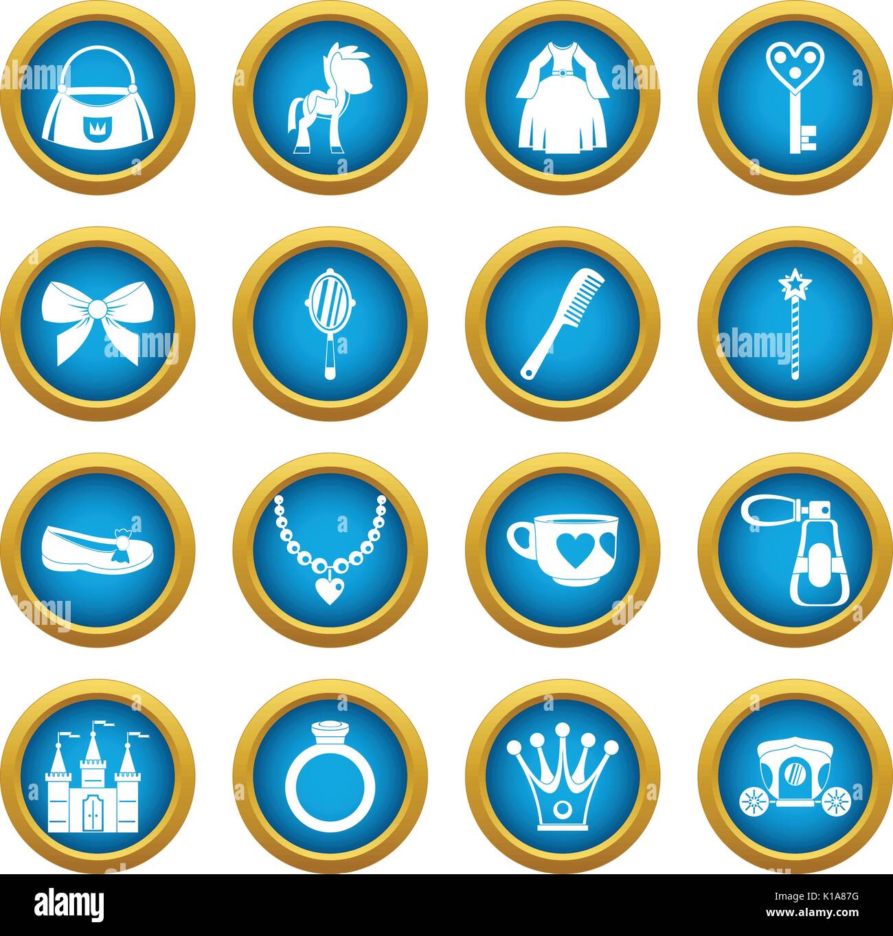Doll princess items icons blue circle set Stock Vector Image & Art - Alamy
