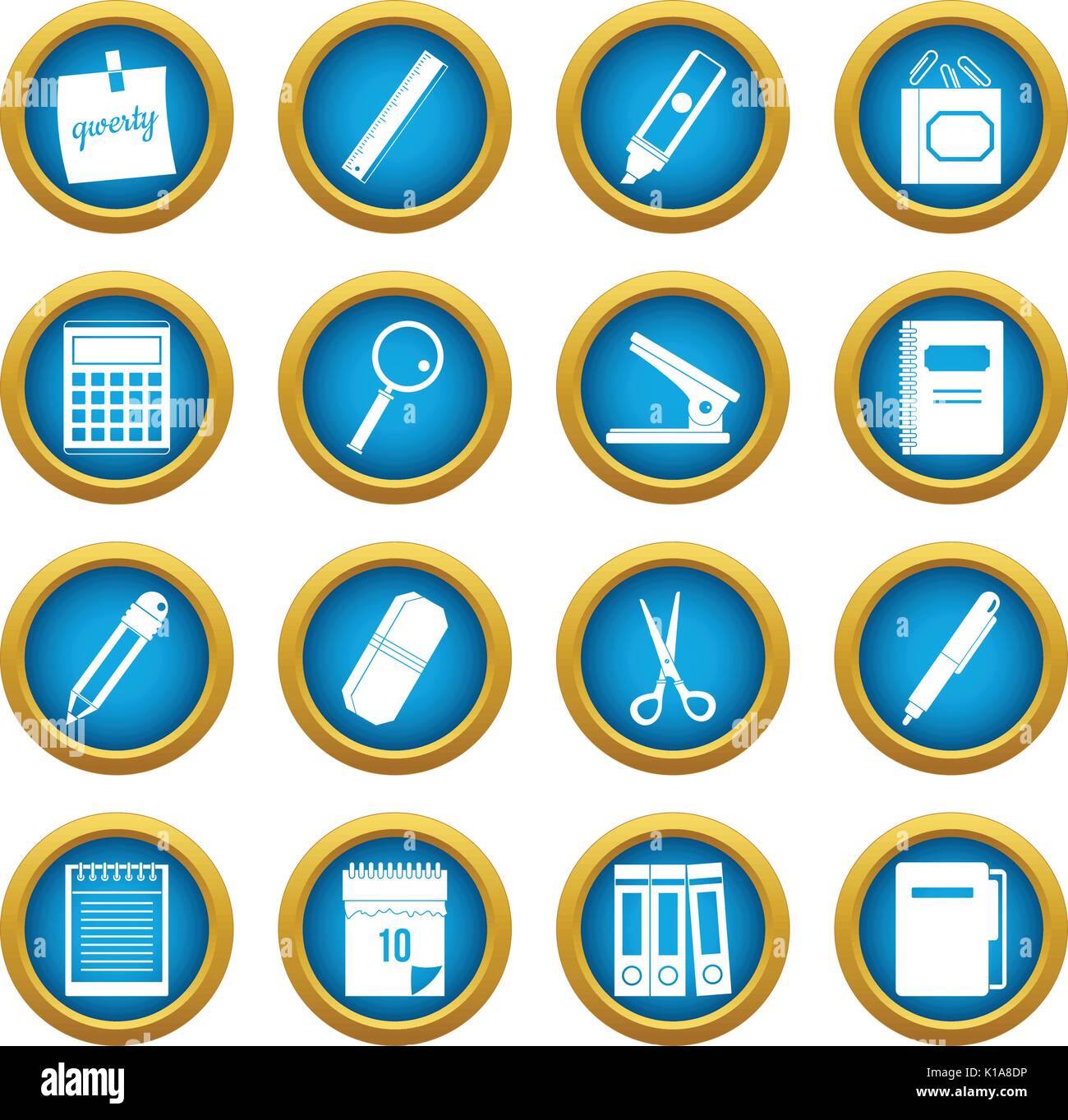 Stationery symbols icons blue circle set Stock Vector Image & Art - Alamy