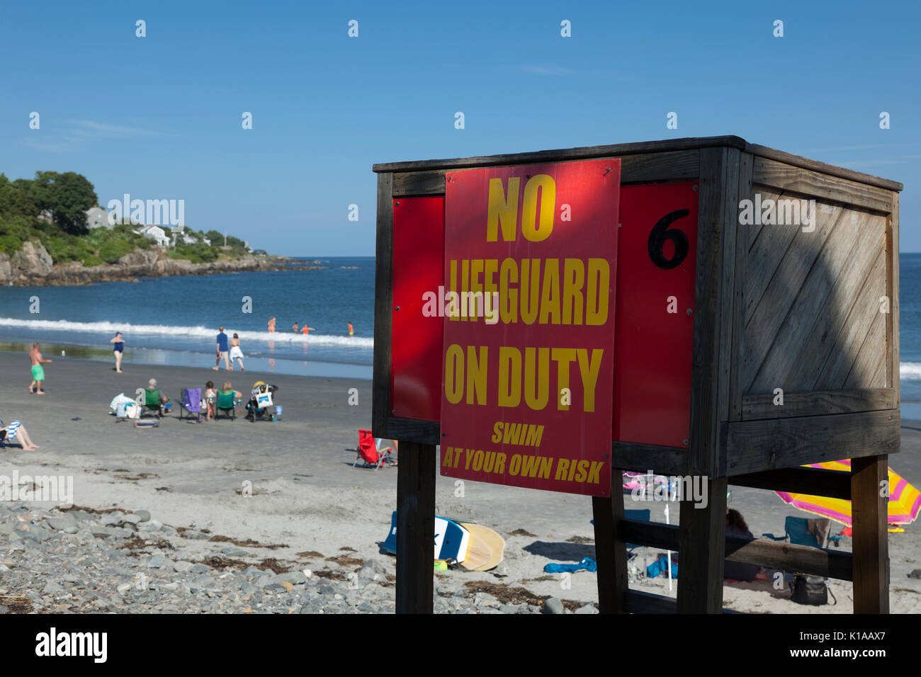 No lifeguard sign at York Harbor Beach, York, Maine Stock Photo - Alamy