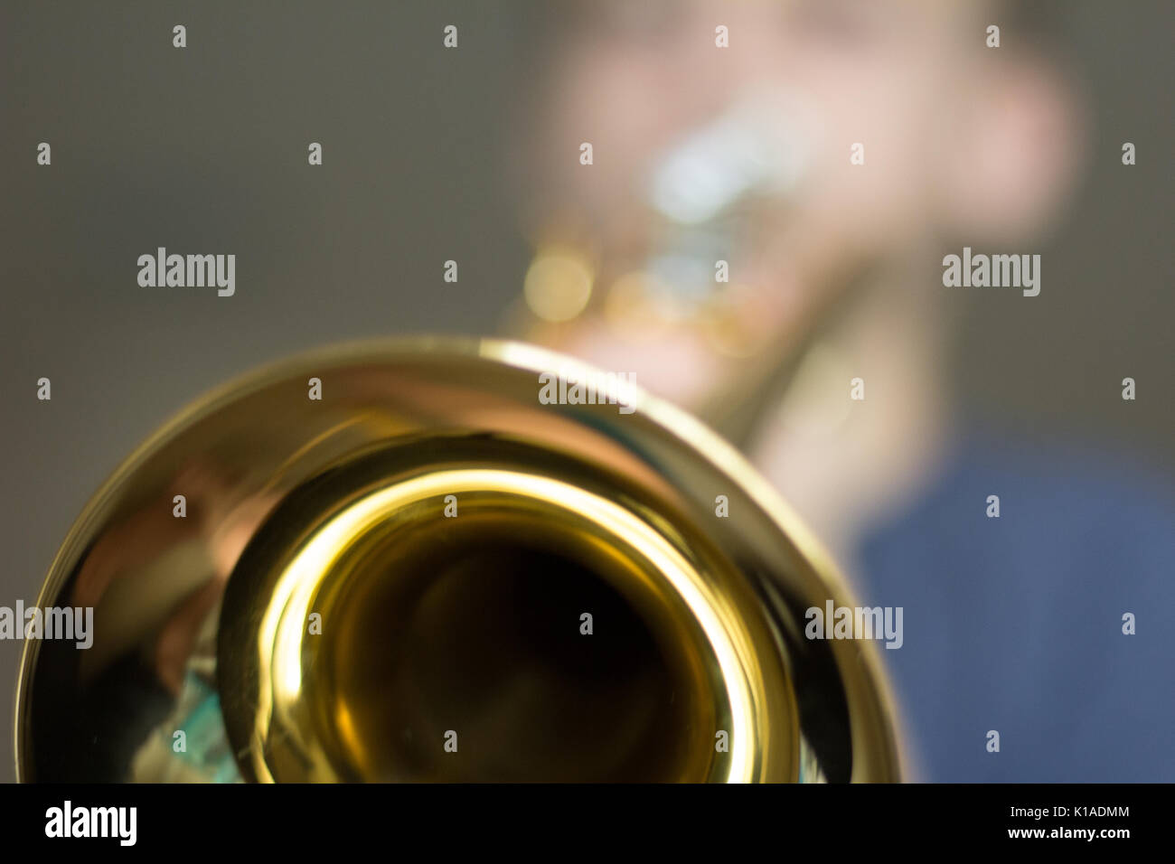 Young Boy Practicing his Trumpet Stock Photo - Alamy
