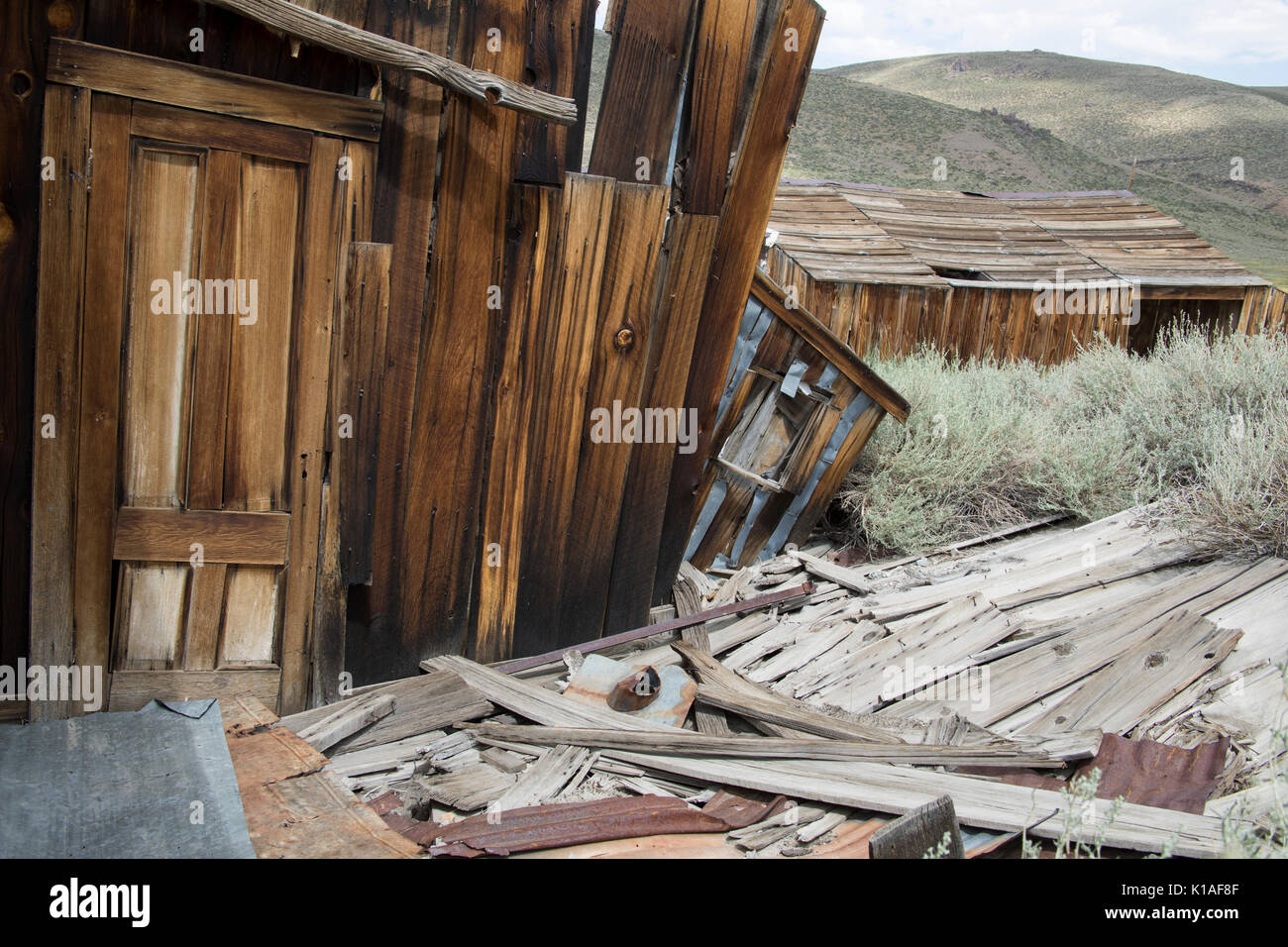 Falling remains of wood structure in Bodie State Historic Park Stock ...