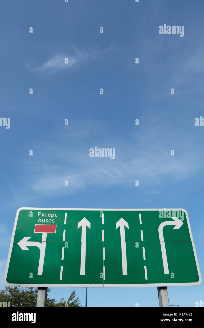 british road sign indicating lane use ahead Stock Photo - Alamy