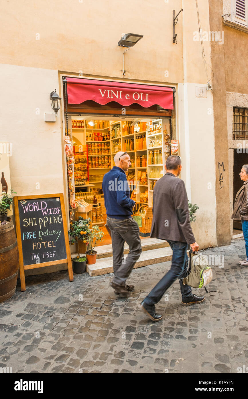 street scene in front of fine foods store in the historic city center ...