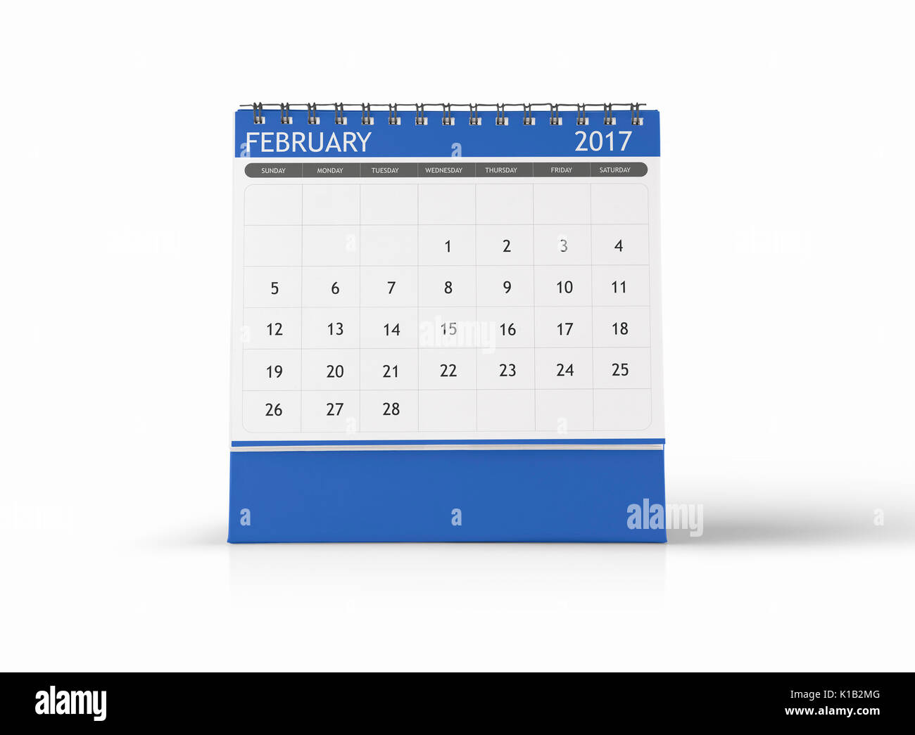 2017 February page of a desktop calendar on white background. 3D ...