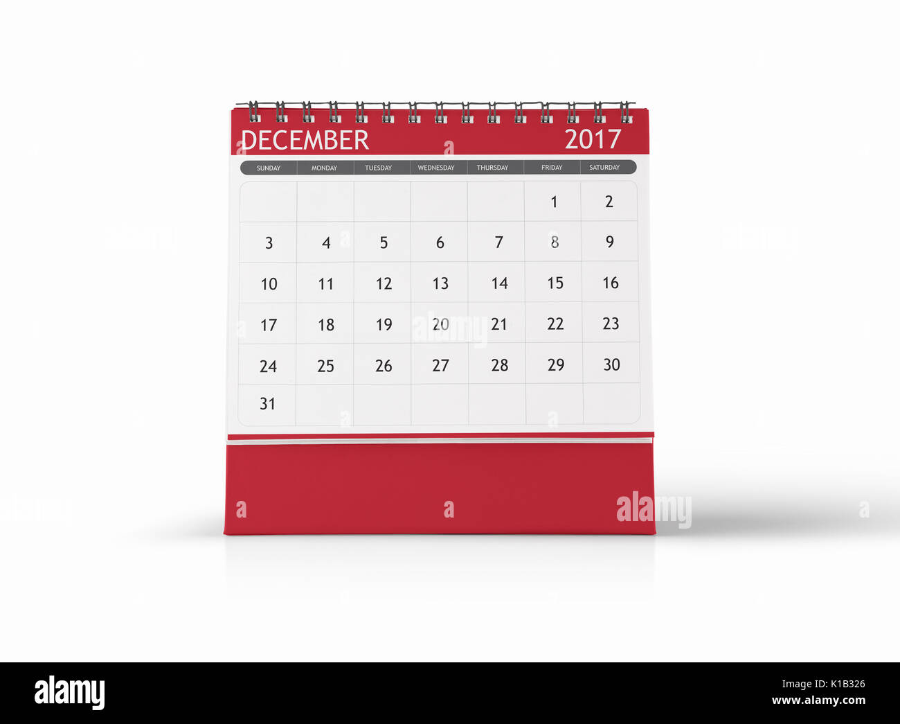 2017 December page of a desktop calendar on white background. 3D ...