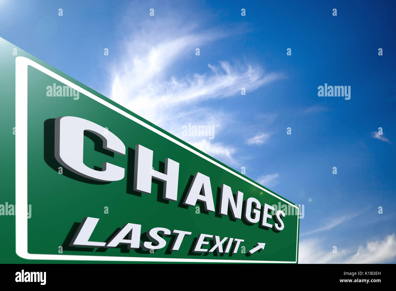 Hi-res 3D highway "Changes" road sign against a blue sky with ...