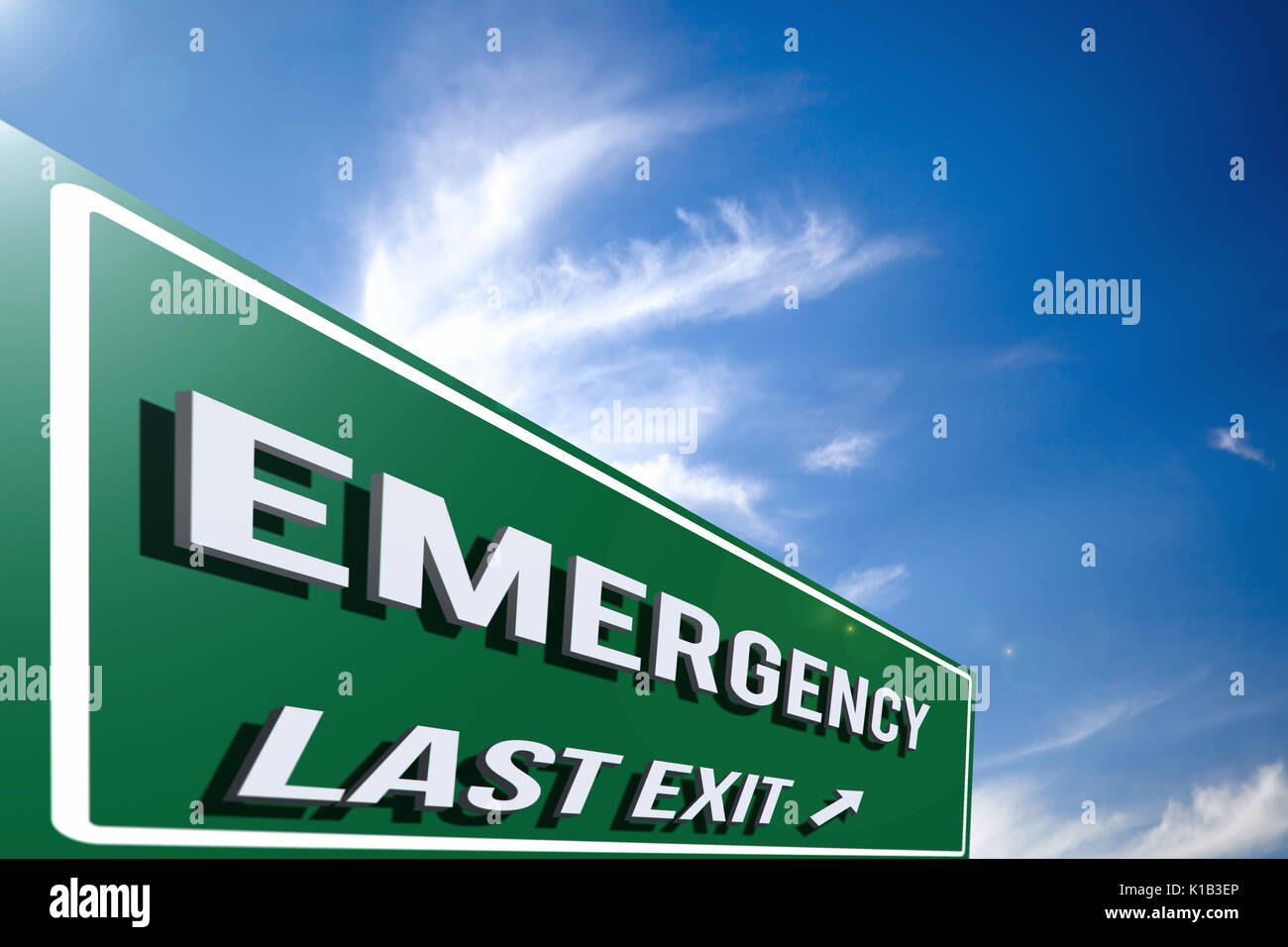 Hi-res 3D highway "Emergency" road sign against a blue sky with ...