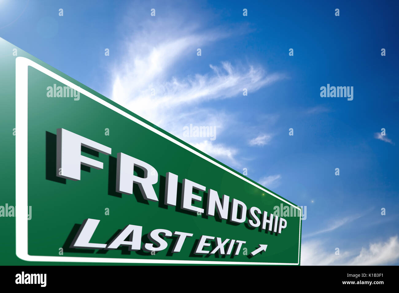 Hi-res 3D highway "Friendship" road sign against a blue sky with ...